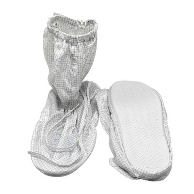 China ESD Shoes Anti Static White 5mm Gird Fabric ESD Safety Booties Cleanroom Dustproof Boot for sale
