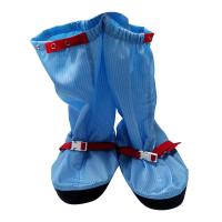 China Cleanroom Blue Anti Static Work Boot 5MM Stripe ESD Fabric Long Boots for sale