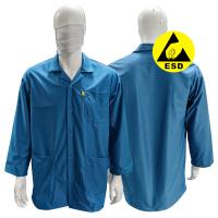China Blue Washable Cleanroom ESD Smock Antistatic Clothes Garment with 96% Polyester +4% Carbon for sale
