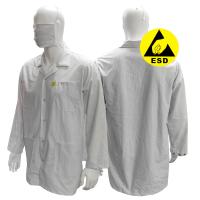 China XS-10XL Cleanroom White ESD Coat 96% Polyester +4% Carbon Washable Antistatic Smock for sale
