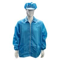 China Blue Anti Static Lab Coat Grid 98% Polyester 2% Carbon Fiber Fabric Jacket for sale
