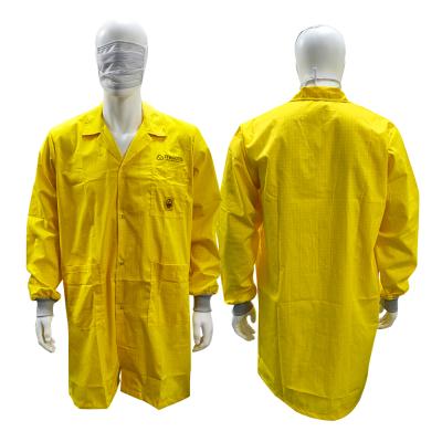 China Yellow ESD Anti Static 5mm Grid TC Cleanroom Smock for sale