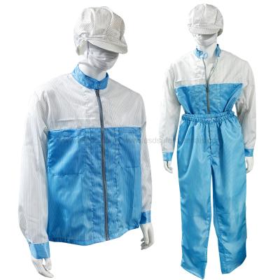 China 5cm Stripe ESD Anti-Static Jacket+Pants Set 99% Polyester+1% Conductive Carbon Filament for sale