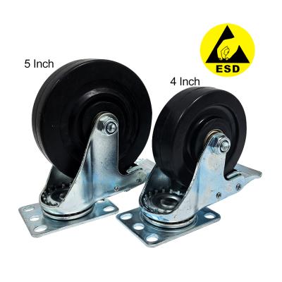 China Flat 4 Inch 5 Inch ESD Anti-static Rubber Universal Wheel with Brake for sale