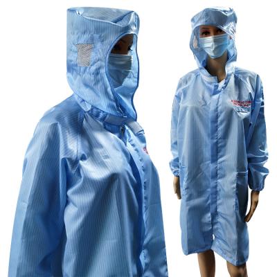 China 5mm Stripe Polyester Carbon Fiber ESD Smocks Coats For Lab for sale