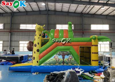 China Zoo Themed Inflatable Bounce House Water Slide 5.5x5x3.5m for Kids Playground for sale