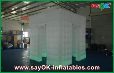 China Inflatable Photo Booth 2.4x2.4x2.5m White Oxford Cloth with LED Lights Portable for Wedding Events for sale