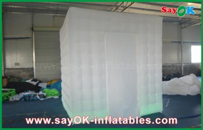 China Inflatable Photo Booth 2.4x2.4x2.5m One Door Square White with LED Lights for Wedding Events for sale