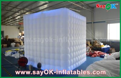 China White Inflatable Photo Booth 2.5x2.5x2.5m Square Two Doors with RGB LED Lighting for sale