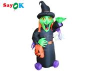 China PVC Halloween Inflatable Witch Decoration 48 Inch Outdoor Garden Prop with LED Lights for sale