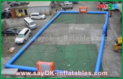 China Inflatable Football Game Blue 0.4 PVC Portable Football Pitch with CE Blower 110V 220V for sale