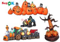 China Inflatable Halloween Train Decoration with LED Lights 2.5m Outdoor Skeleton Pumpkin Props for sale