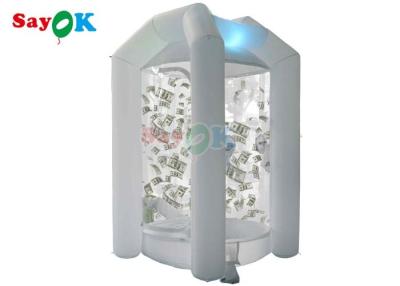 China White 210D Nylon Inflatable Cash Cube Money Machine Booth 4.9x4.9x8.2ft with LED for sale