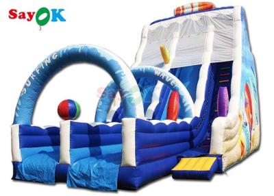 China 42.7ft Giant Inflatable Water Slide Double Lane PVC Tarpaulin Blue Commercial Grade for sale