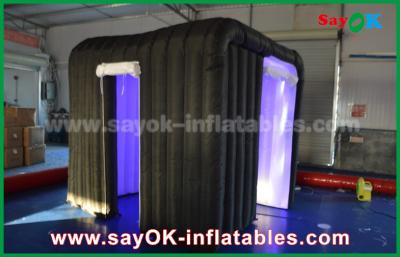 China Custom Inflatable Photo Booth Black Two Doors with RGB LED Lighting 17 Colors for sale