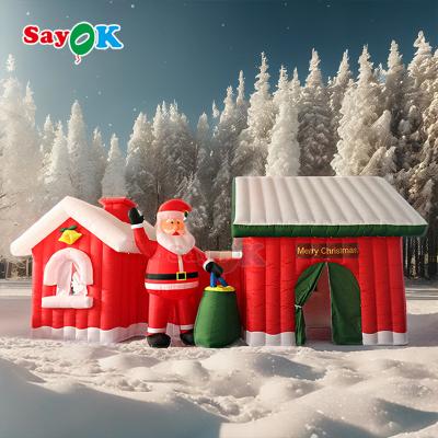 China 9m Giant Christmas Inflatable Santa House Tent with LED Lights for Commercial Decoration for sale