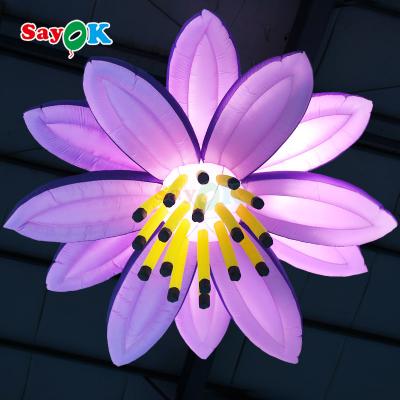 China Giant Purple Inflatable Lotus Flower with LED Lighting 2m 6.6ft for Wedding Event Decoration for sale