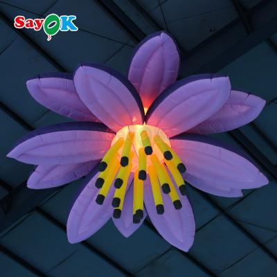 China Customized Purple Giant Hanging Lotus Inflatable LED Flower 2m 6.6ft for Event Decoration for sale