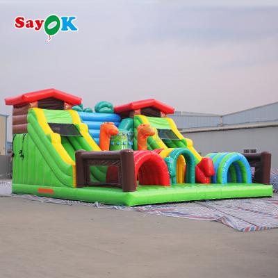China Colorful Inflatable Obstacle Course Bouncer Castle with Slide 0.55mm PVC for Indoor Outdoor for sale