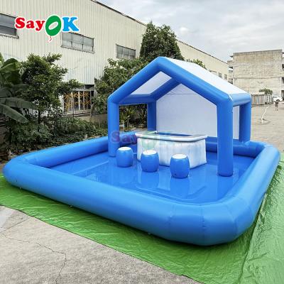 China Inflatable Water Bar 24.6ft x 24.6ft x 13.1ft Durable 0.6mm PVC Tarpaulin Custom Logo Portable Pool Party Bar for sale