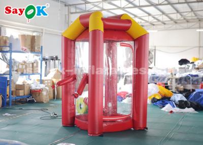 China Red Custom Inflatable Money Booth 1.5x1.5x2.5m PVC Tarpaulin Cube with 2 Air Blowers for sale