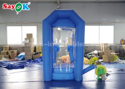 China Cube Blue Inflatable Money Machine Booth With Air Blower For Advertising for sale