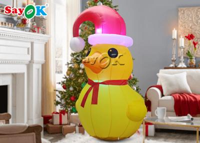China Inflatable LED Christmas Yellow Duck with Red Hat 2.5m Customizable SGS Certified for sale