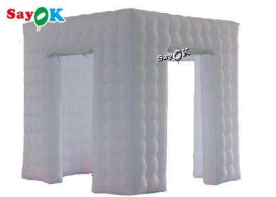 China White Inflatable Photo Booth Tent 2.5m Portable 3 Door Cube Event Display with LED Light for sale