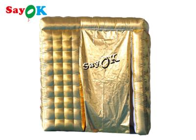 China Inflatable Photo Booth Backdrop 2.4m Gold Arc with LED Lights and Blower for sale