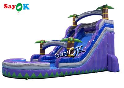 China Commercial 20ft Inflatable Water Slide with Splash Pool - 0.55mm PVC Material, Two Lanes, Tropical Design for sale