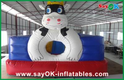China Red Blue PVC Giant Inflatable Cow Bouncer 4m x 3m for Amusement Park for sale
