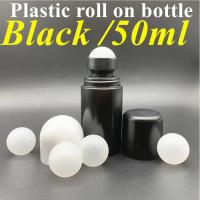 China 50ml Black Empty HDPE plastic roller ball Plastic Roll on Deodorant Antiperspirant Bottle with Black Lid for sale