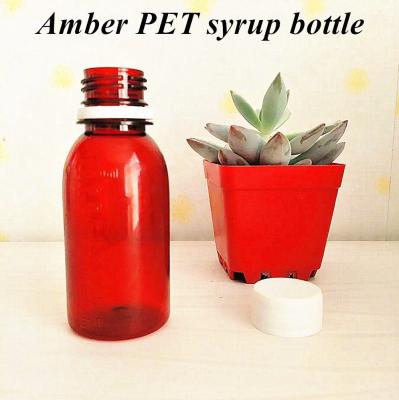 China 100ml 120ml 150ml PET Medicine Plastic Bottle Cough Syrup Liquid Round Bottle with Screw Cap for sale