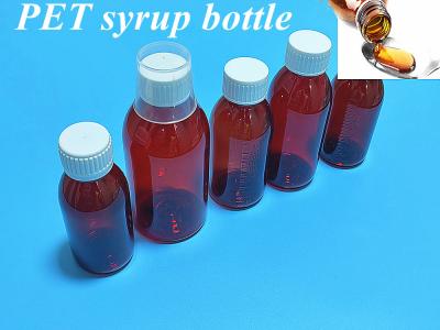 China 100ml 120ml 150ml Empty Round PET Amber Syrup Bottle with Screw Cap for sale