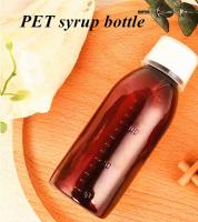 China Amber PET Liquid Medicine Syrup Bottle 100ml 250ml with Measuring Cup for sale