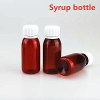 China 100ml 120ml 150ml Amber PET Cough Syrup Bottle with CRC Child Resistant Cap for Oral Liquid Suspension for sale