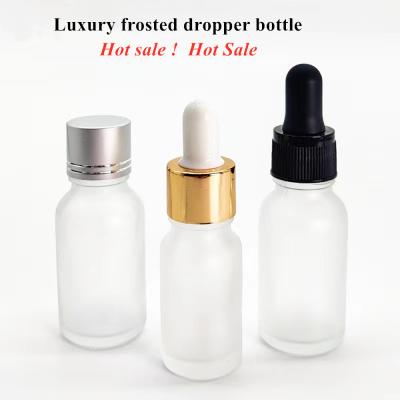 China 5ml-50ml Frosted Glass Dropper Bottle Essential Oil Serum Bottle 18mm Neck for sale