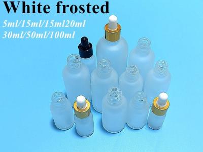 China White Frosted Glass Essential Oil Bottle 10ml 30ml with Gold Ring Dropper Cap for sale