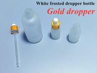 China White Frosted Glass Dropper Bottle 10ml 30ml 50ml for Essential Oil Serum with Gold Screw Lid for sale