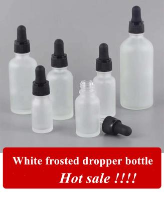 China White Frosted Glass Dropper Bottle 10ml 30ml 50ml for Essential Oil Cosmetic Packaging for sale