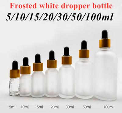 China White Frosted Glass Dropper Bottle 10ml 30ml 50ml Empty Essential Oil Serum Bottle with Pipette for sale