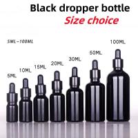China Shiny Black Glass Dropper Bottles 10ml 20ml 30ml 50ml Empty Essential Oil Bottles with Pipette for sale