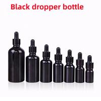 China Empty Black Glass Essential Oil Bottles 10ml 30ml 50ml with Dropper Boston Round for sale