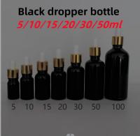 China 10ml 20ml 30ml 50ml Black Glass Dropper Bottle with Childproof Cap for Essential Oil Cosmetic Packaging for sale