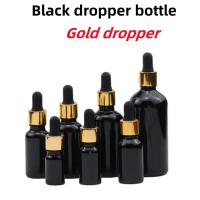 China Customizable 30ml Black Glass Serum Dropper Bottle with Screw Cap DIN18 for sale