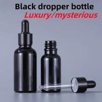China Black Glass Dropper Bottle 10ml 30ml 50ml 100ml Essential Oil Cosmetic Packaging for sale
