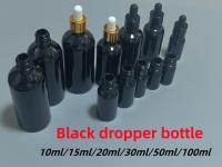 China Shiny Black Glass Dropper Bottle 10ml 30ml 50ml 100ml Essential Oil Cosmetic Packaging for sale
