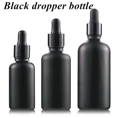 China 1oz 30ml Black Glass Dropper Bottle Hot Stamping Essential Oil Tincture Bulk for sale
