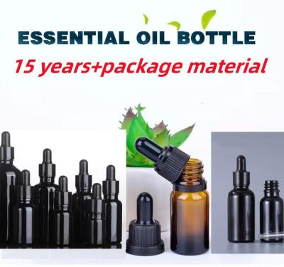 China 10ml 50ml Shiny Black Glass Dropper Bottle with Calibrated Glass Pipette for Essential Oil for sale