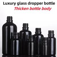 China Black Glass Essential Oil Dropper Bottle 10ml 20ml 30ml 50ml with Gold Plastic Pipette for sale